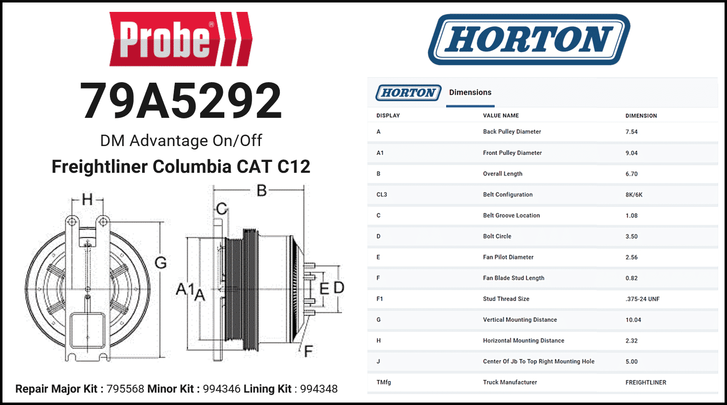 79A5292 - CLUTCH FAN - Horton Air Clutch/Hub - Probe Group